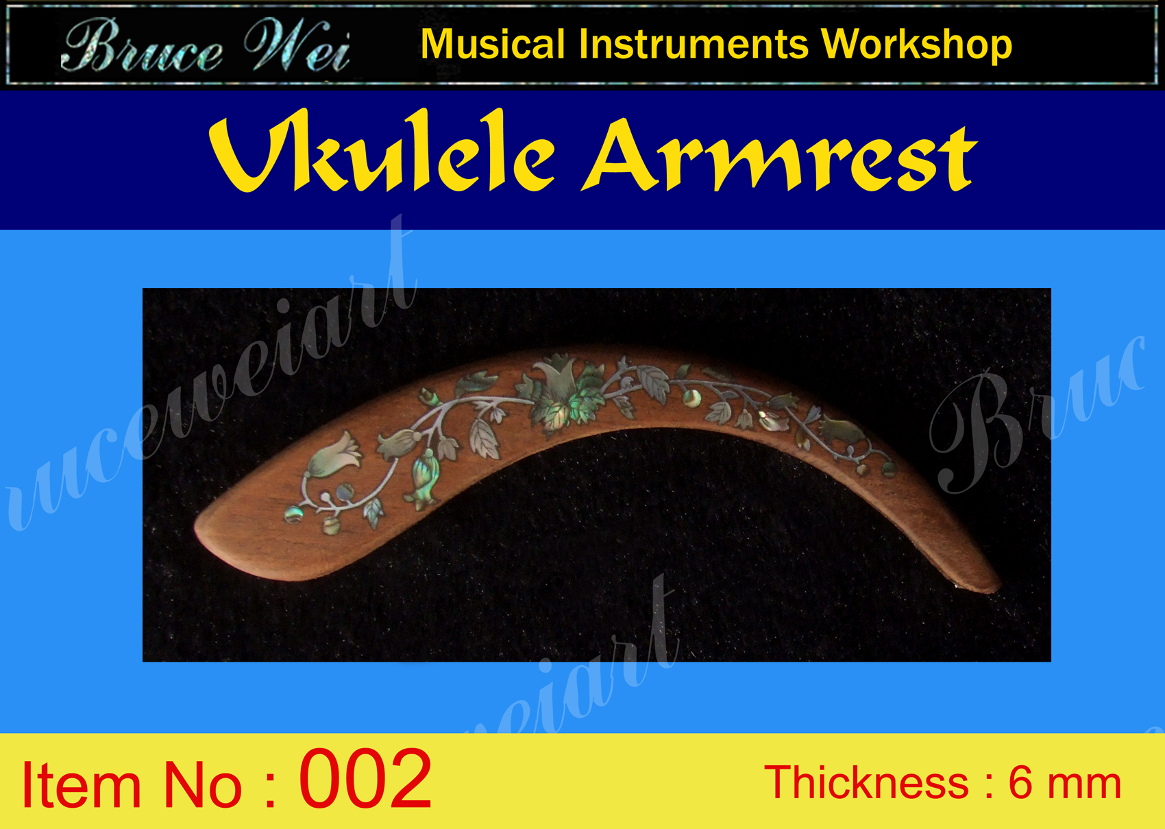 Bruce Wei, Ukulele Part - Rosewood Armrest w/ MOP Art Inlay (002)