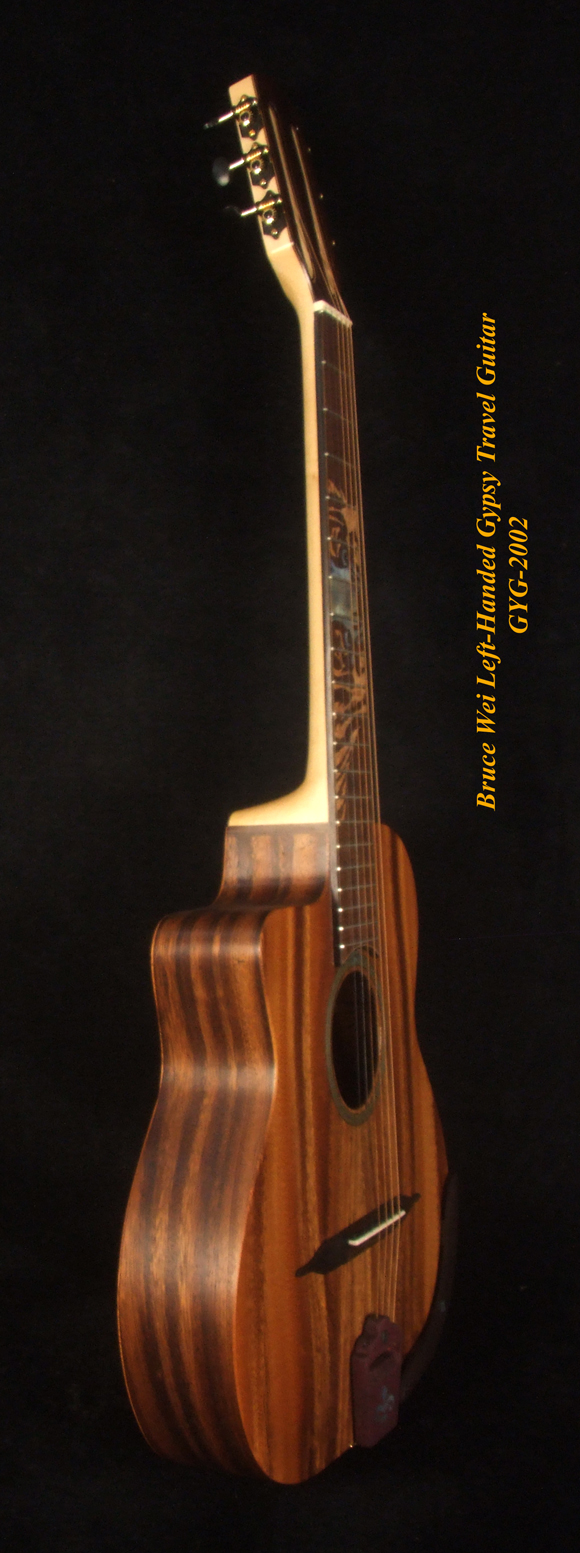 Bruce Wei Left-Handed Acacia Gypsy Travel Guitar, Mop Inlay GYG-2002