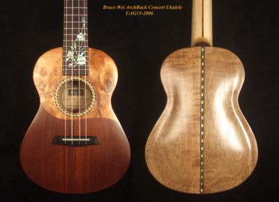 Carved ArchBack Curly Maple,Burl Wood, Concert Ukulele,UAG15-2006