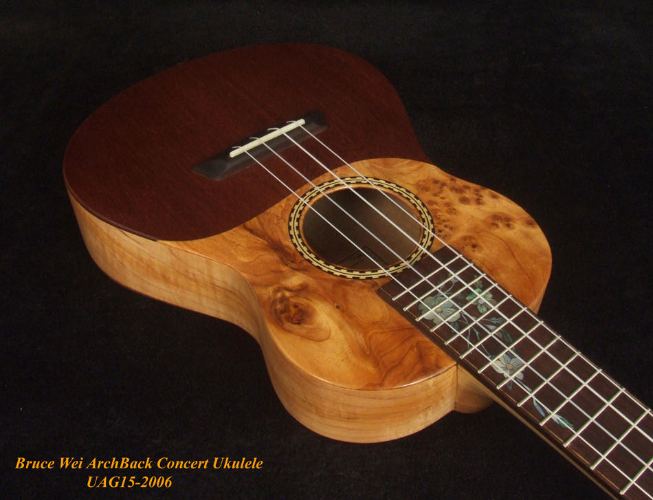 Carved ArchBack Curly Maple,Burl Wood, Concert Ukulele,UAG15-2006