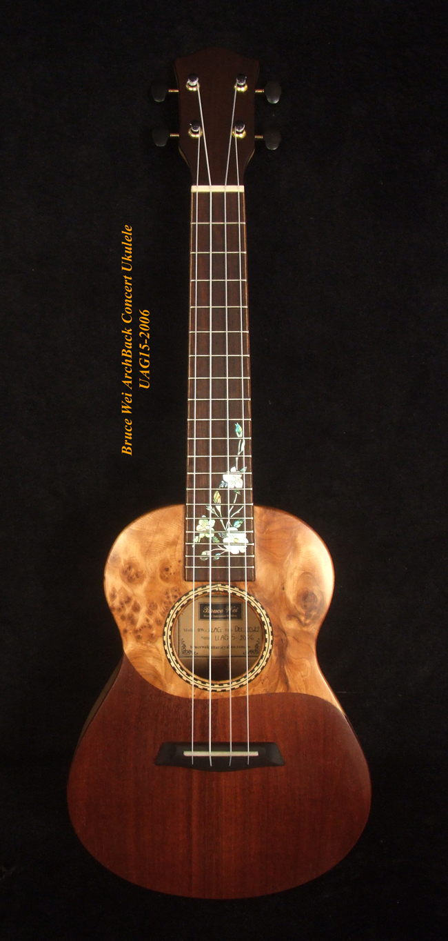 Carved ArchBack Curly Maple,Burl Wood, Concert Ukulele,UAG15-2006