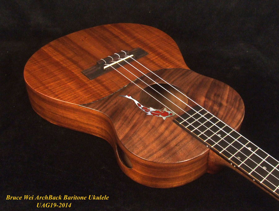 Bruce Wei Curly Hawaiian Koa, Acacia ArchBack Baritone Ukulele, Koi ...