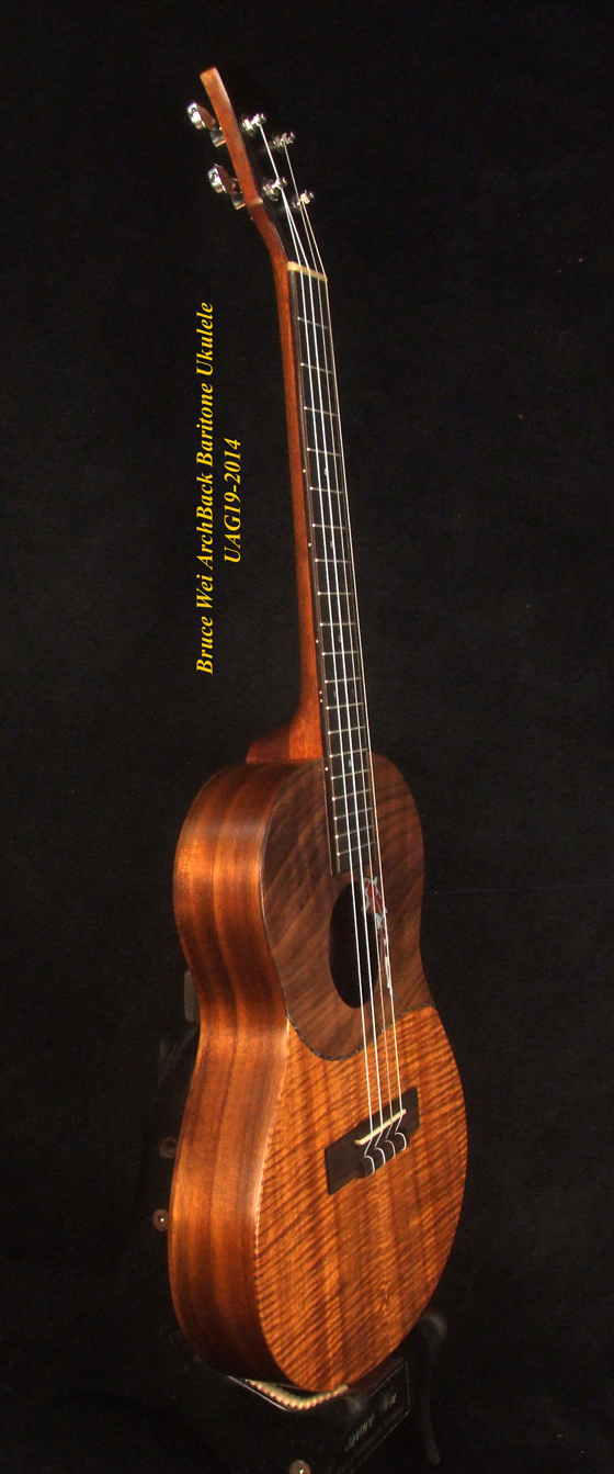 Bruce Wei Curly Hawaiian Koa, Acacia ArchBack Baritone Ukulele, Koi ...