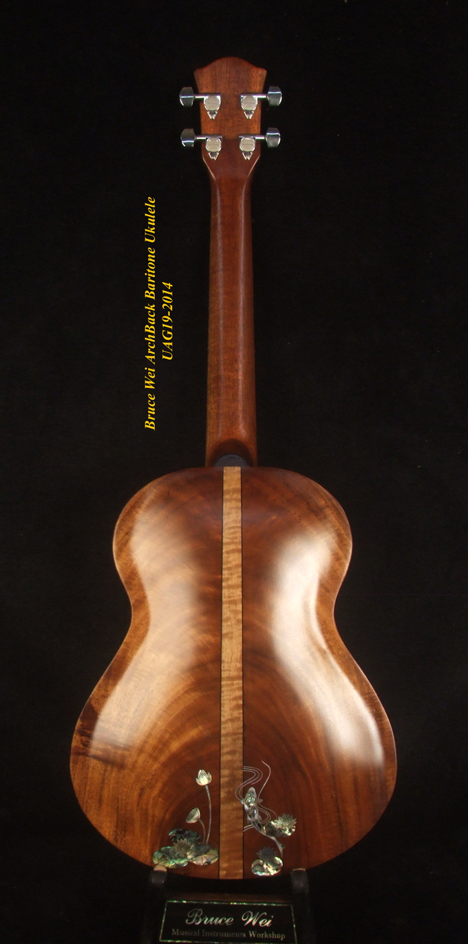 Bruce Wei Curly Hawaiian Koa, Acacia ArchBack Baritone Ukulele, Koi ...