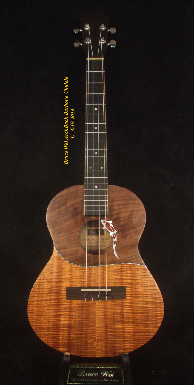 Bruce Wei Curly Hawaiian Koa, Acacia ArchBack Baritone Ukulele, Koi ...