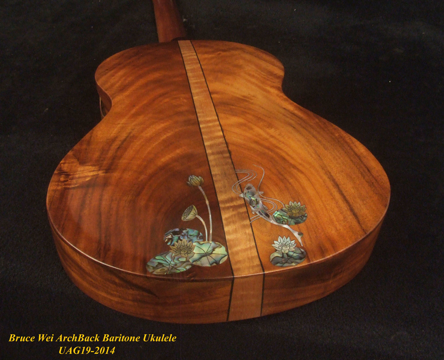 Bruce Wei Curly Hawaiian Koa, Acacia ArchBack Baritone Ukulele, Koi ...