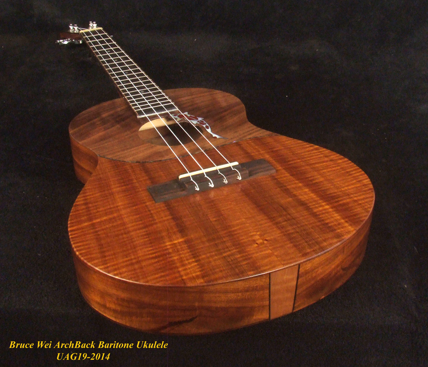 Bruce Wei Curly Hawaiian Koa, Acacia ArchBack Baritone Ukulele, Koi ...